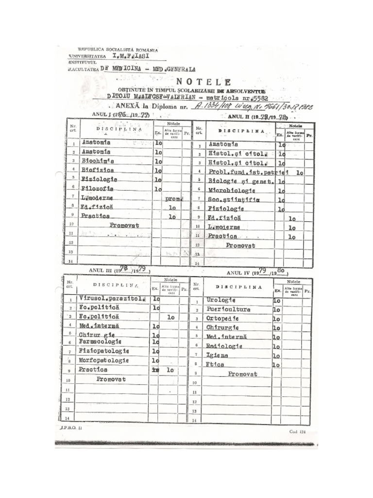 Foaie Matricola 1-2 | PDF