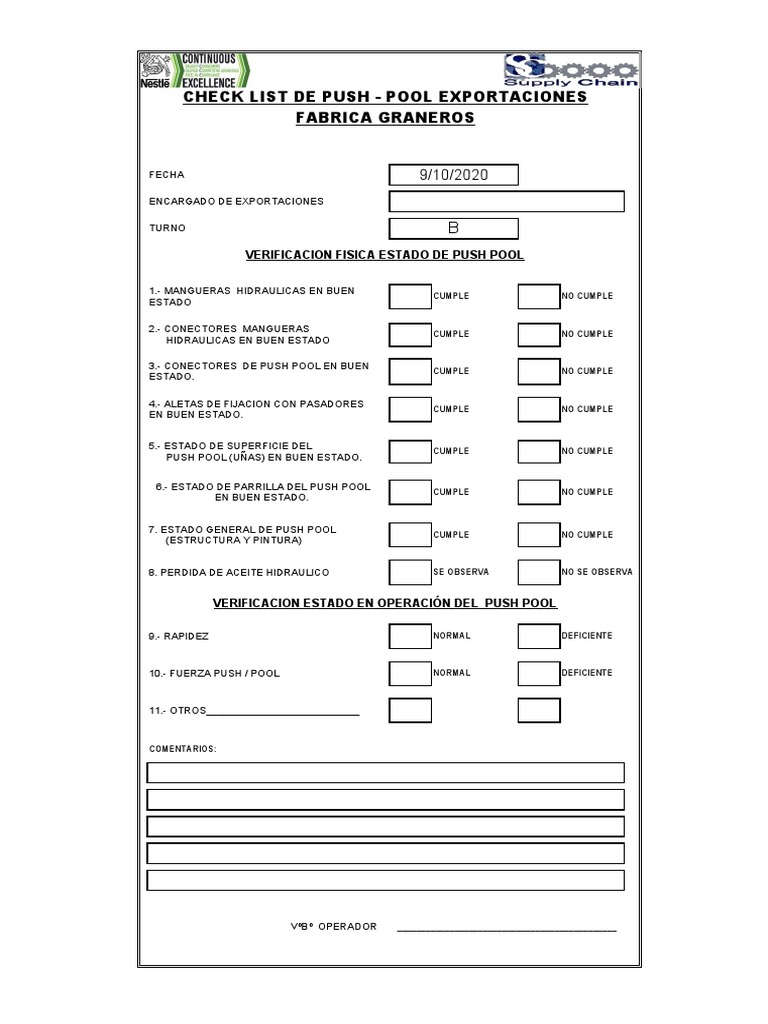 Check List PUSH - POOL | PDF