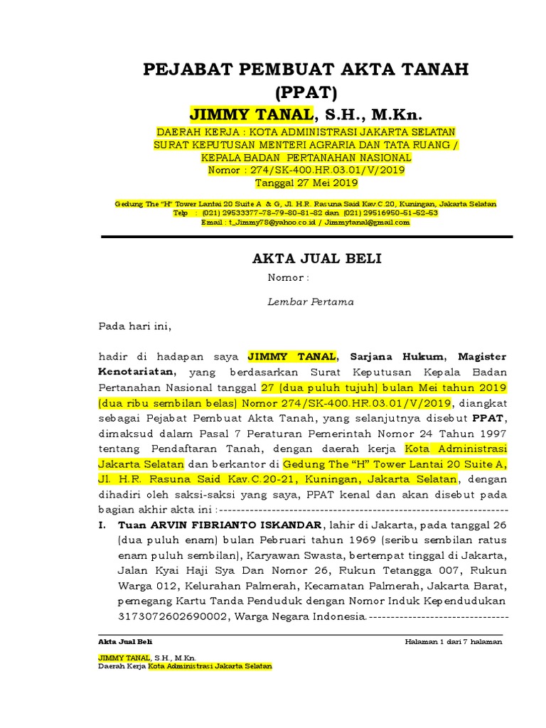 Contoh Akta - Jual Beli (AJB) | PDF