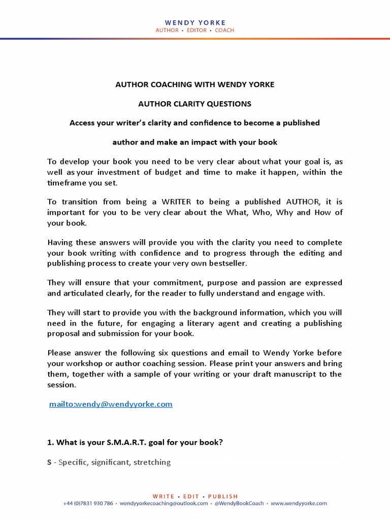 Author Questionnaire by Wendy Yorke | PDF | Books | Goal