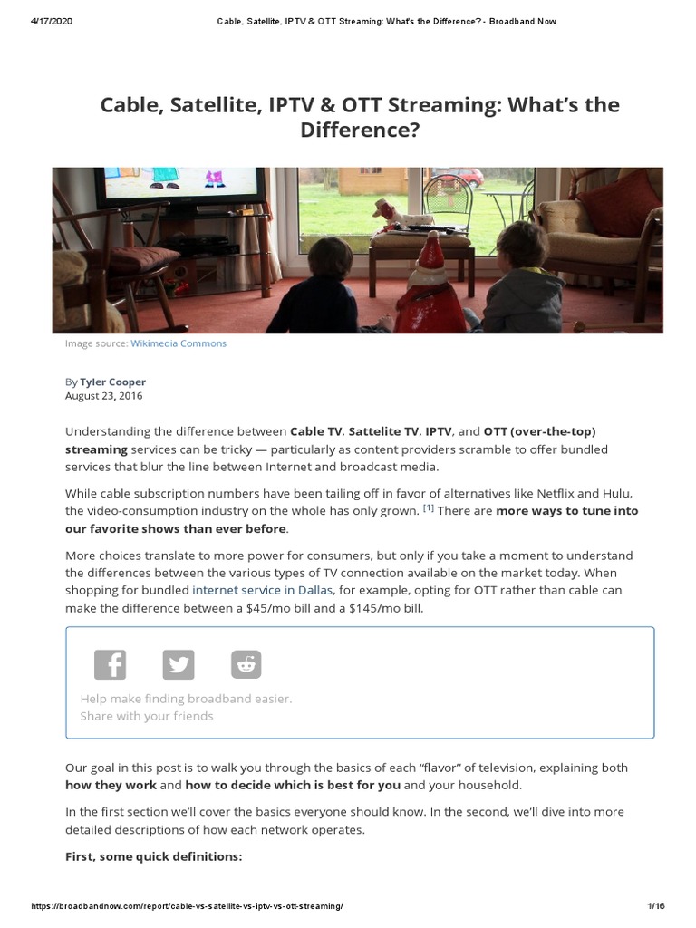 Cable, Satellite, IPTV & OTT Streaming - What's The Difference ...