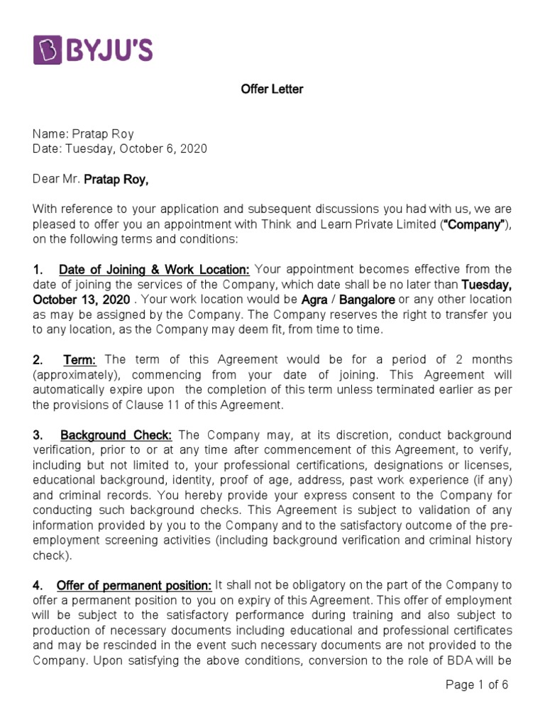 Offer Letter | PDF | Non Disclosure Agreement | Indemnity