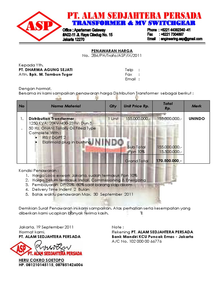 Trafo 1250 Kva Unindo | PDF