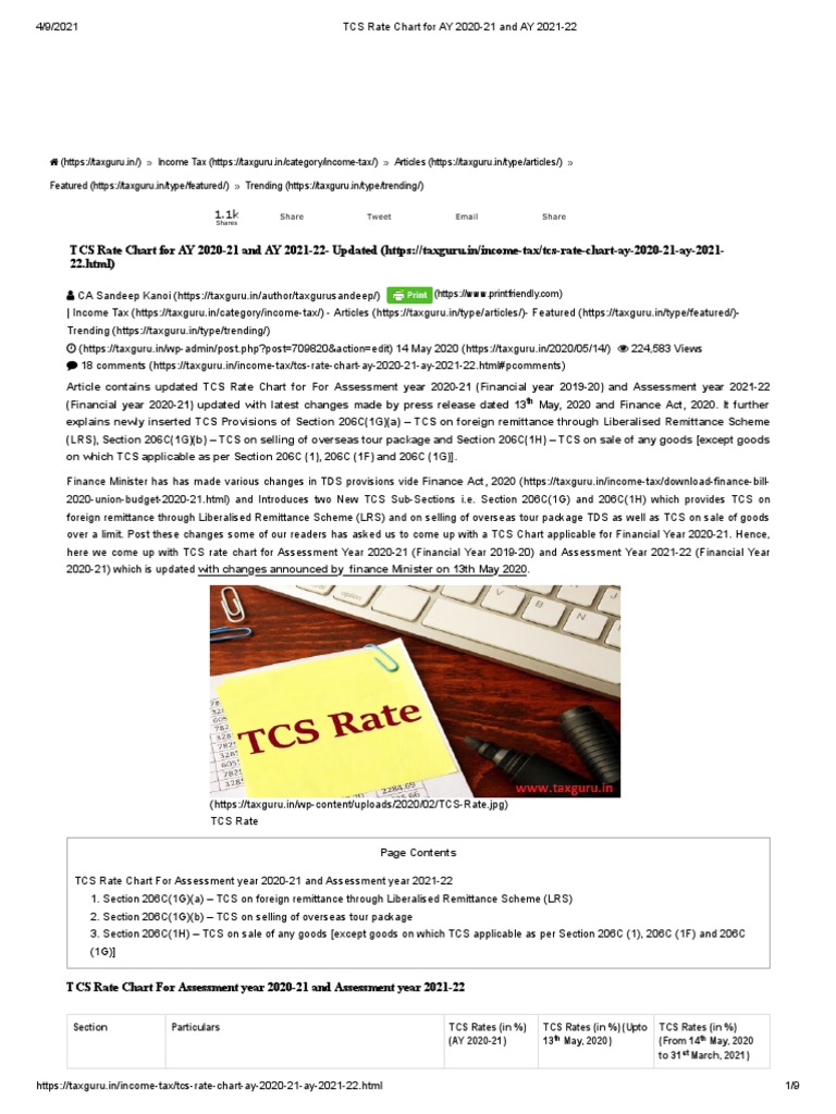 TCS Rate Chart For AY 2020-21 and AY 2021-22 | PDF | Value Added Tax ...