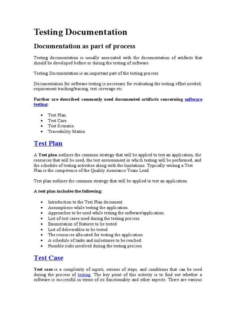 Testing Documentation: Documentation As Part of Process | PDF ...