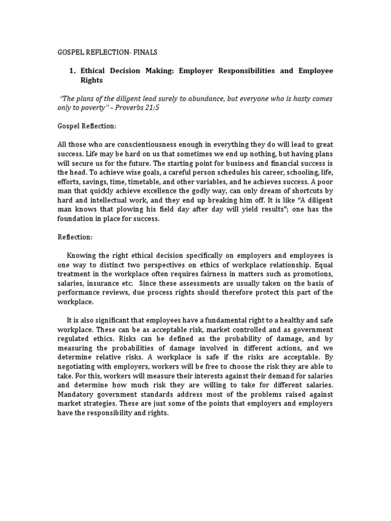 Gospel Reflection - Finals Mgac | PDF | Employment | Risk