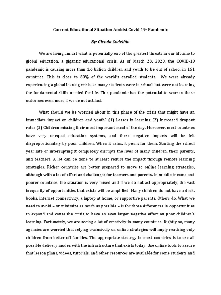 Current Educational Situation Amidst Covid 19-Pandemic: By: Glenda ...