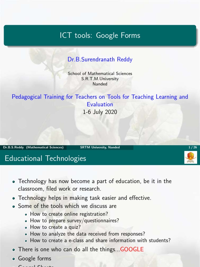 ICT Tools: Google Forms: Dr.B.Surendranath Reddy | PDF | Educational ...