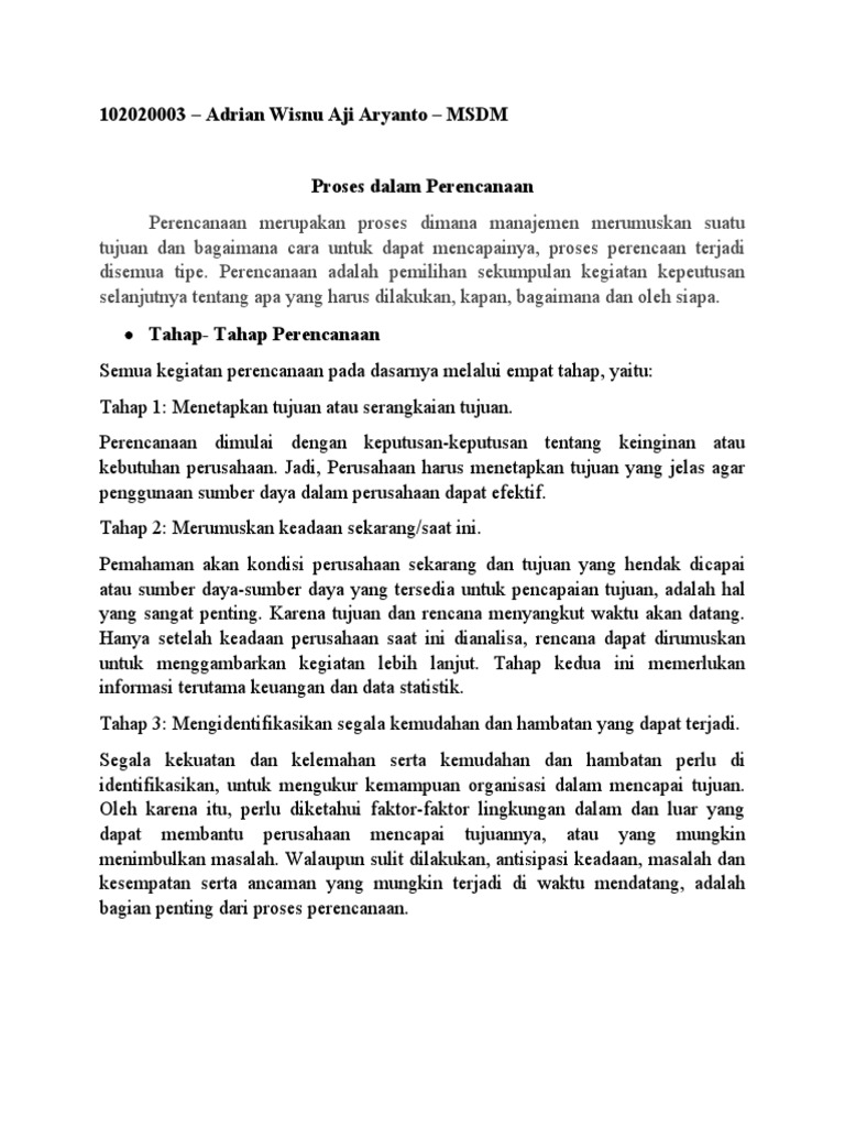 Adrian Wisnu Aji Aryanto. Resume Proses Dalam Perencanaan | PDF