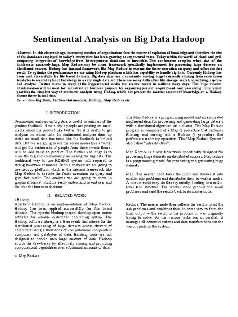 Sentimental Analysis On Big Data Hadoop: Abstract | Download Free PDF | Apache Hadoop | Map Reduce