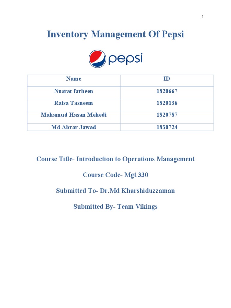 Inventory Management of Pepsi | PDF | Warehouse | Inventory