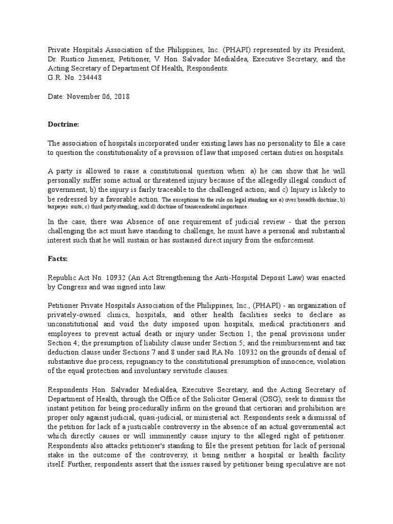 PHAPI's Legal Standing on RA 10932 | PDF | Standing (Law ...