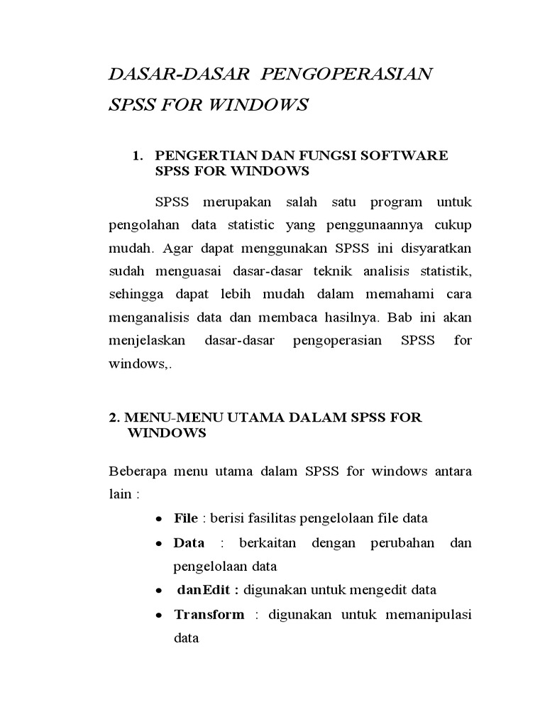 Dasar Pengoperasian SPSS untuk Pemula | PDF
