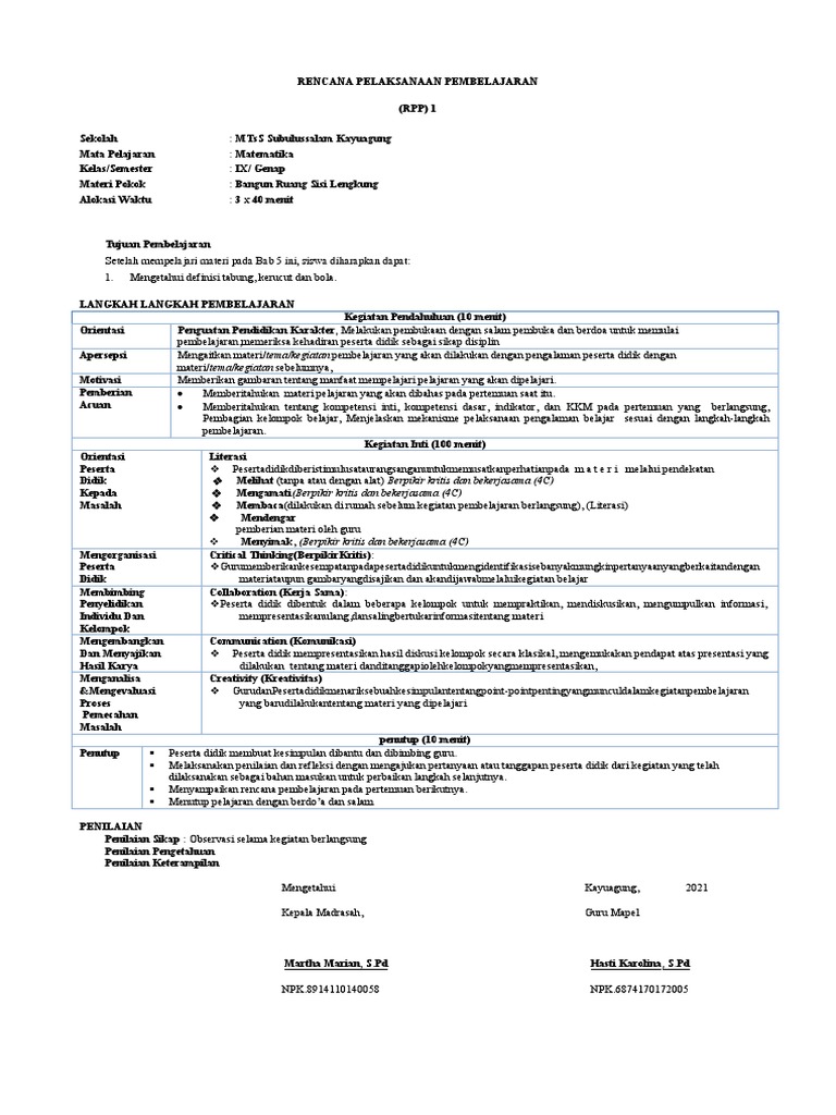 RPP 5. Bangun Ruang Sisi Lengkung | PDF | Sains & Matematika