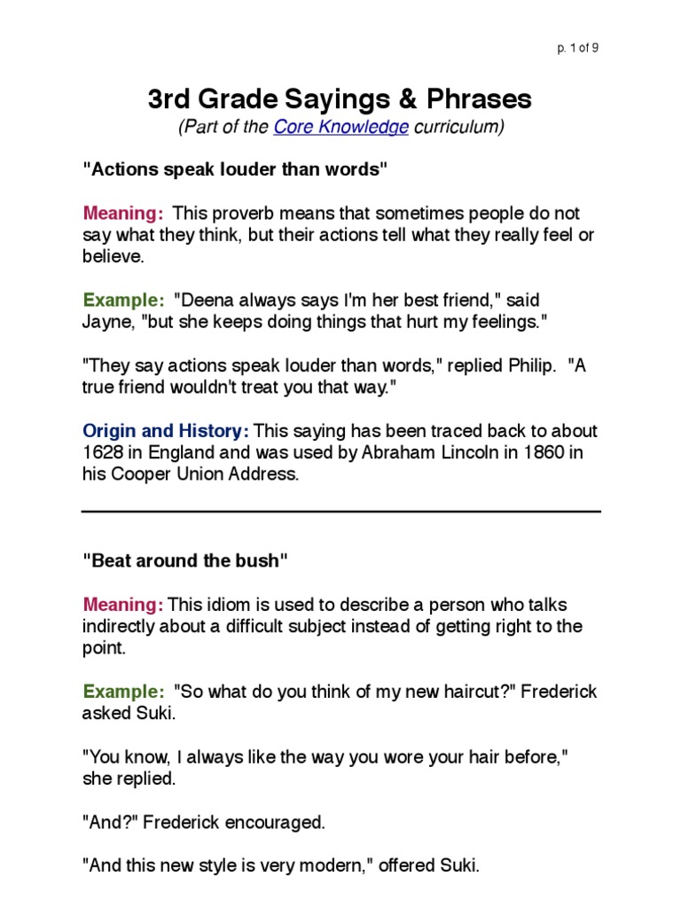 3rd Grade Sayings and Their Meanings | PDF | Idiom