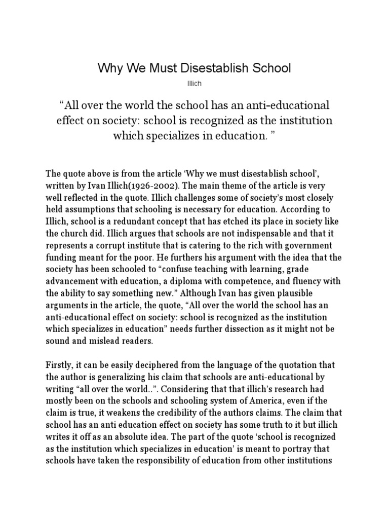 Disestablishing Schools: A Critical Analysis | PDF | Human Nature ...