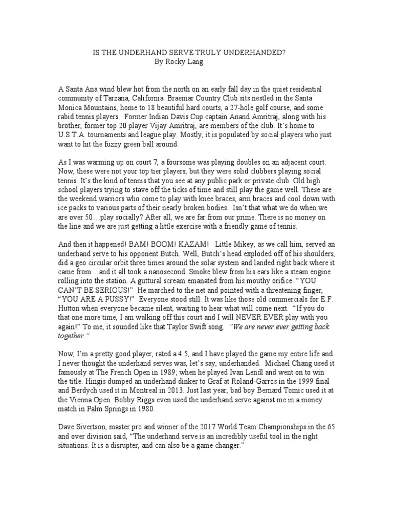 Is The Underhand Serve Truly Underhanded? | PDF | Racquet Sports | Ball ...