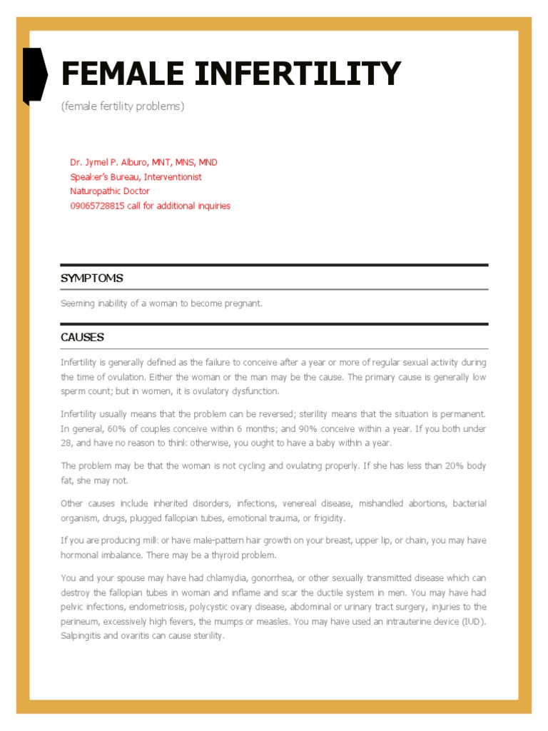 Female Infertility PDF | PDF | Infertility | Human Reproduction