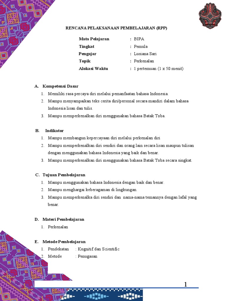 Bahan Ajar Bipa Pemula | PDF | Seni & Disiplin Bahasa | Kajian Bahasa Asing