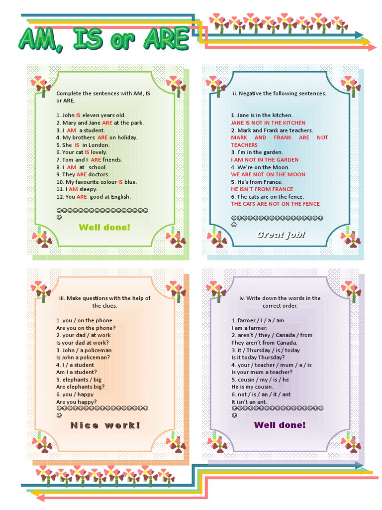 Verb To Be Exercises | PDF