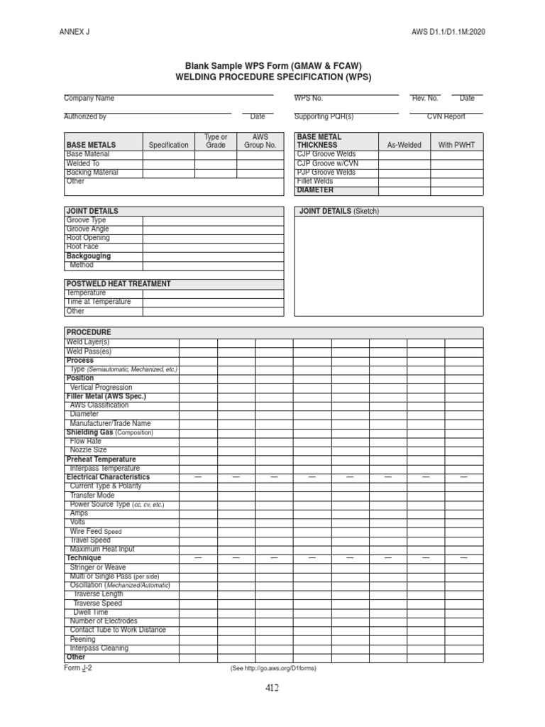 J 2 WPS GMAW FCAW D1.1 2020 Form | PDF | Welding | Construction