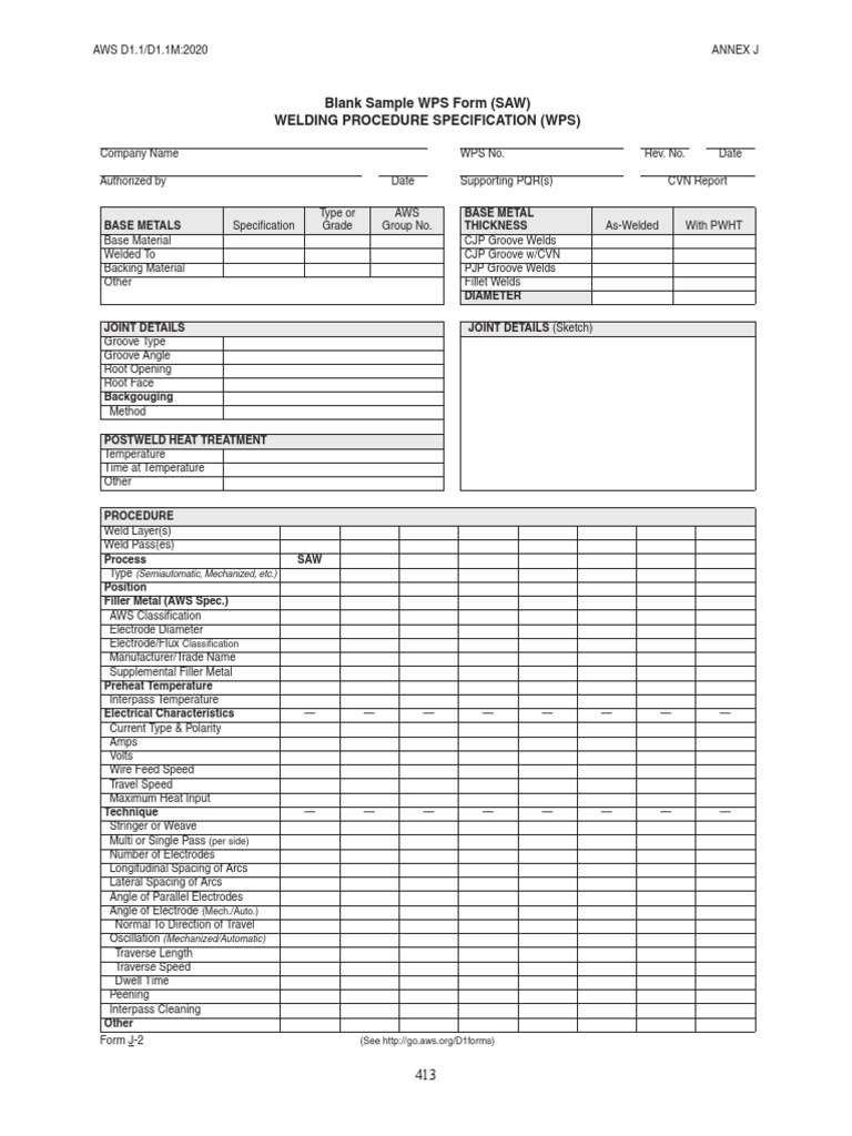 Blank Sample WPS Form (SAW) Welding Procedure Specification (WPS) | PDF ...