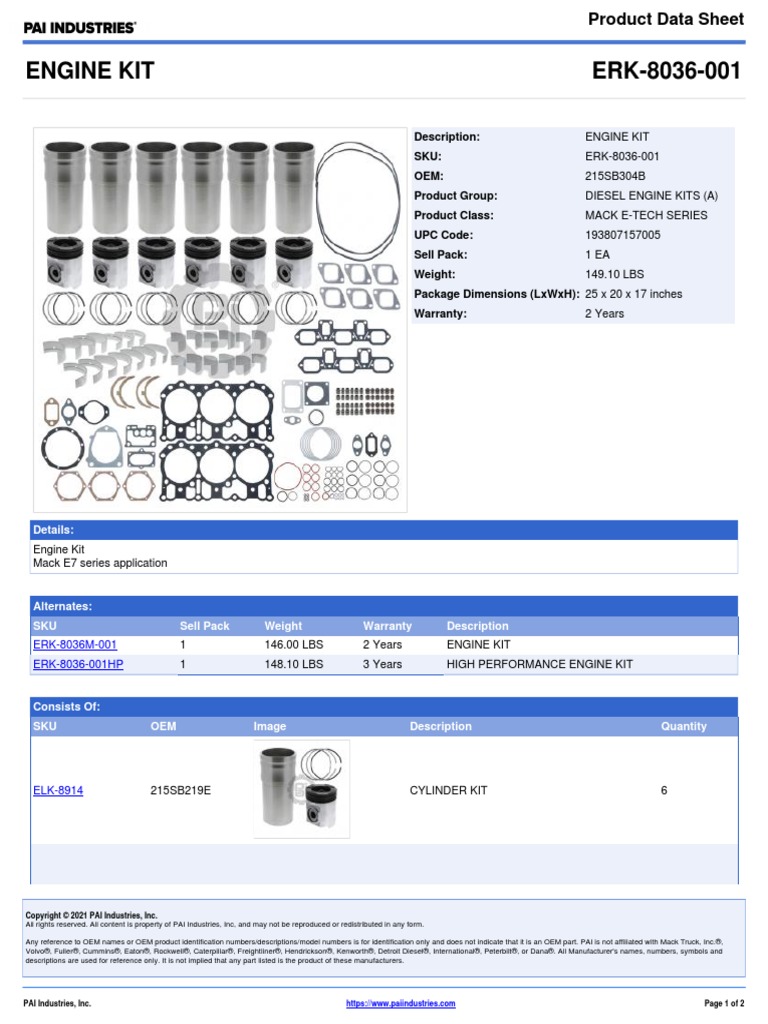 Engine Kit ERK-8036-001 | PDF | Internal Combustion Engine | Wheeled ...