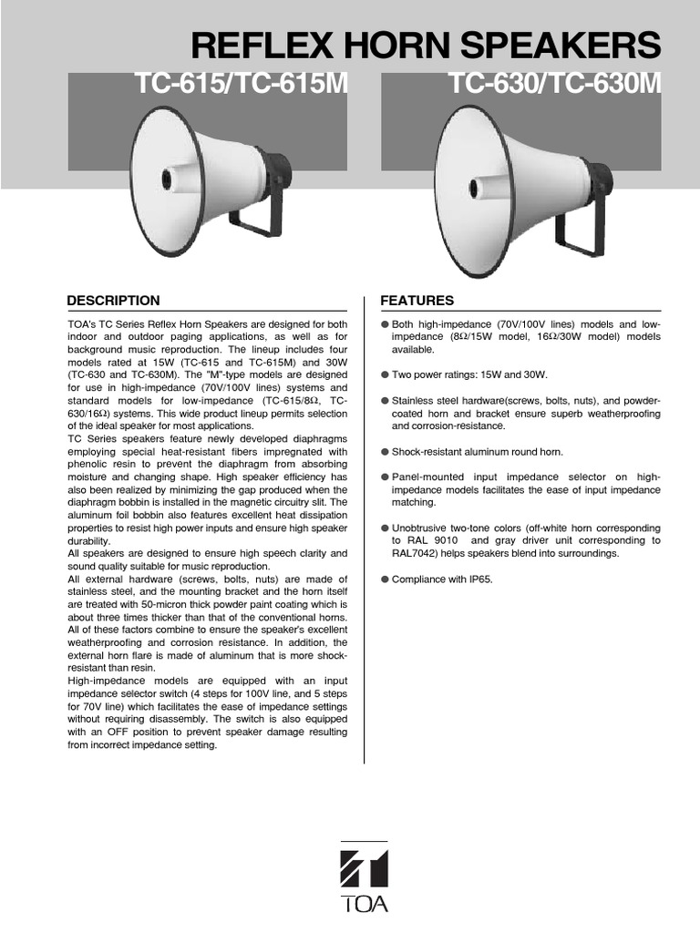 Reflex Horn Speakers: TC-630/TC-630M TC-615/TC-615M | PDF | Loudspeaker ...