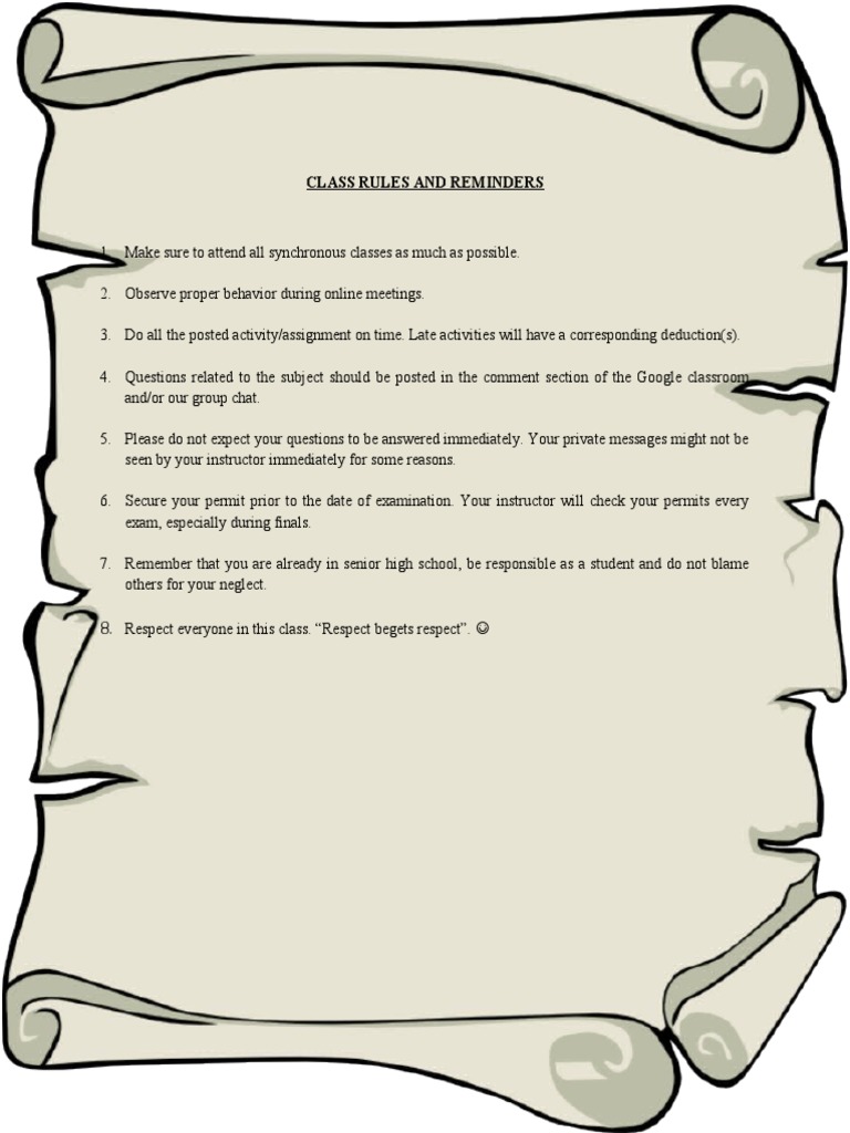 Class Rules and Reminders | PDF