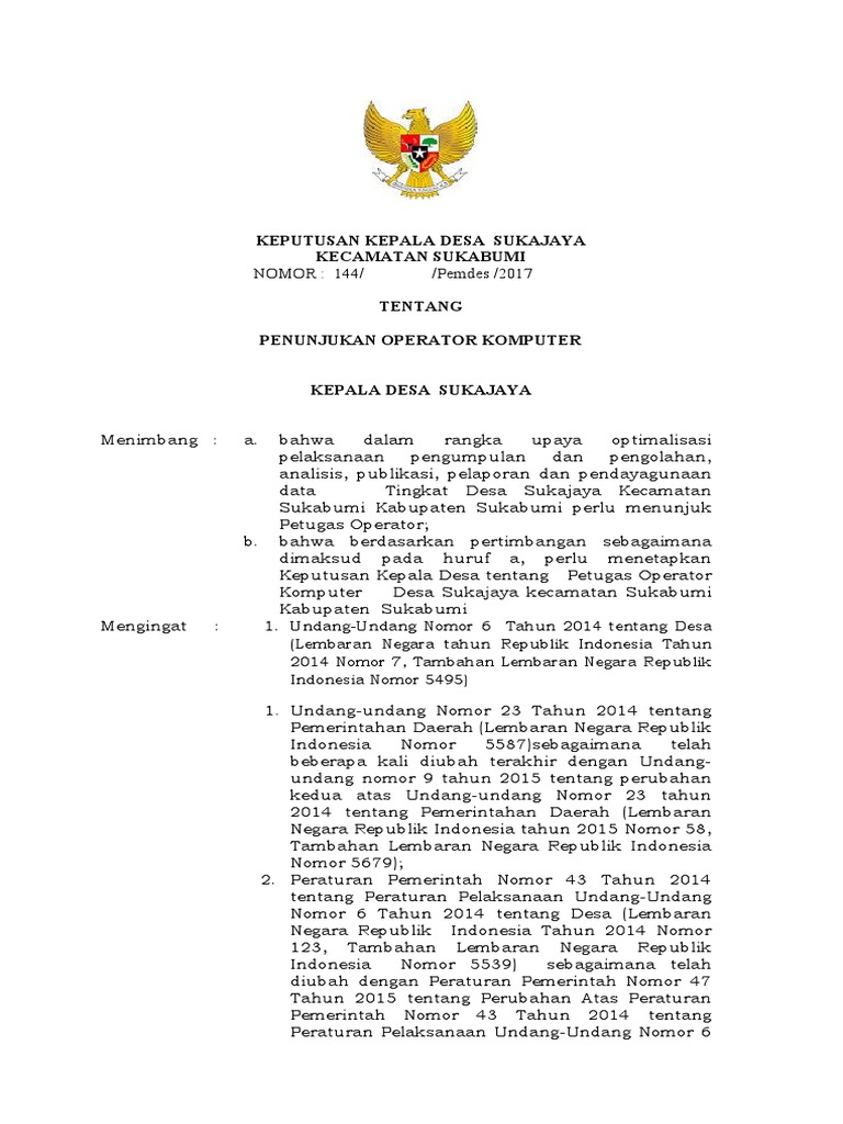 SK Operator Desa | PDF