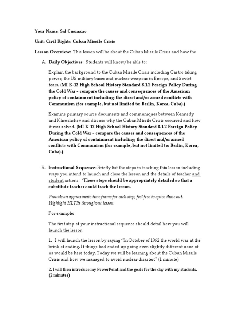 Cuban Missile Crisis Lesson Plan | PDF | Cuban Missile Crisis | Cold War