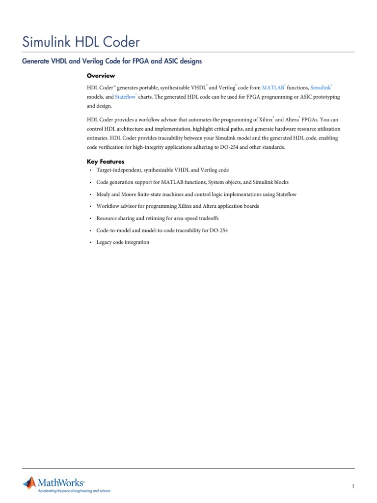 Simulink Hdl Coder Pdf Hardware Description Language Field Programmable Gate Array 1211
