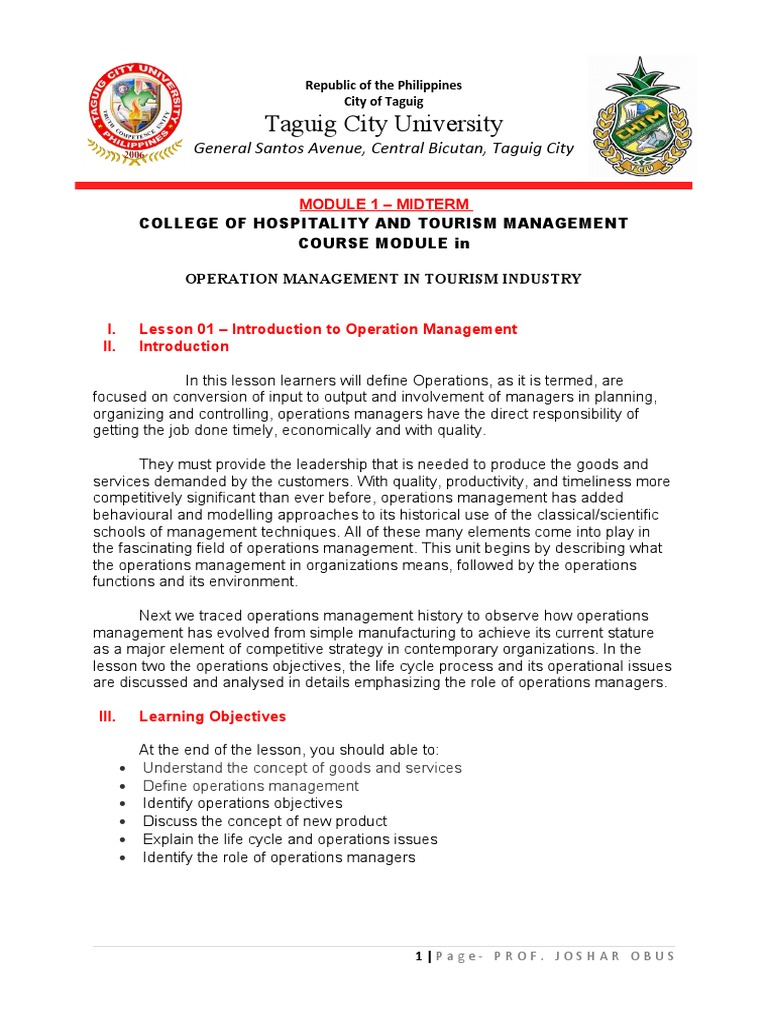 OPERATION Management Lesson 1 and 2 | PDF | Operations Management ...