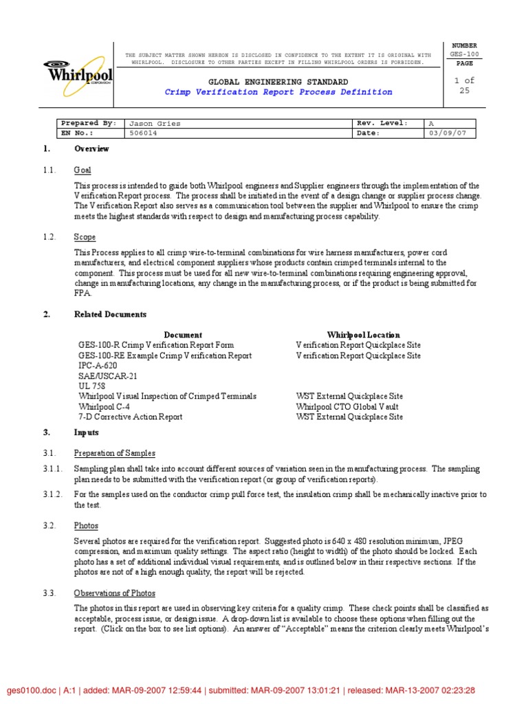 Global Engineering Standard: Crimp Verification Report Process ...