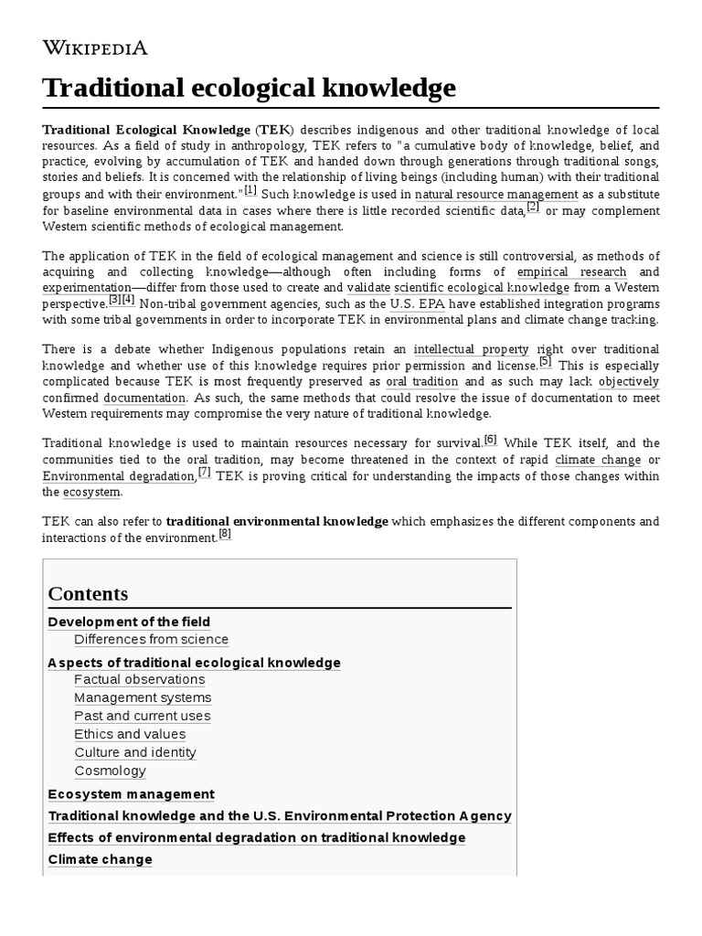 Traditional Ecological Knowledge | PDF | Environmental Social Science ...