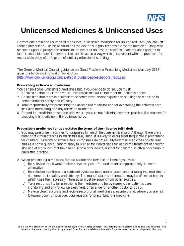 Unlicensed Medicines List Jul 2017 | PDF | Physician | Adverse Effect