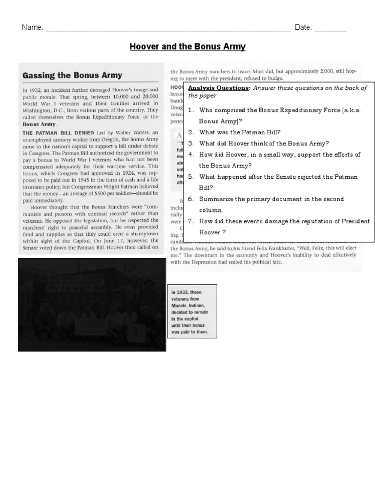 Bonus Army Worksheet | PDF