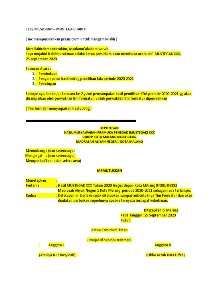 Teks Presidium Pelantikan Mustegak | PDF