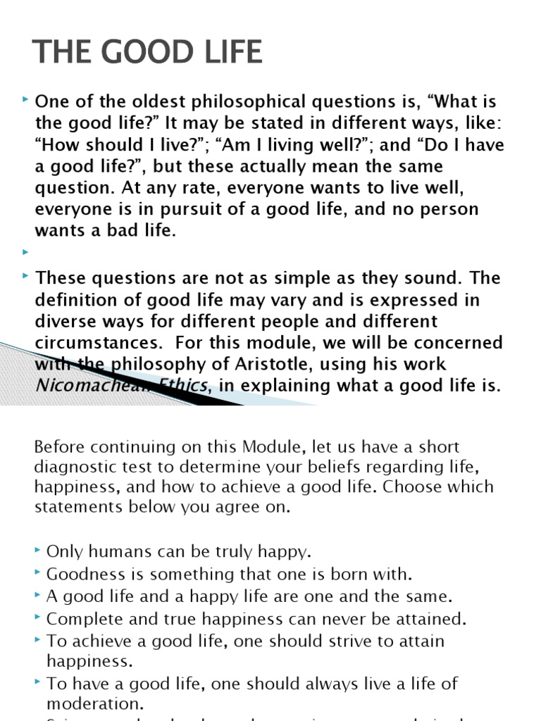 The Good Life: Nicomachean Ethics | PDF | Aristotle | Happiness