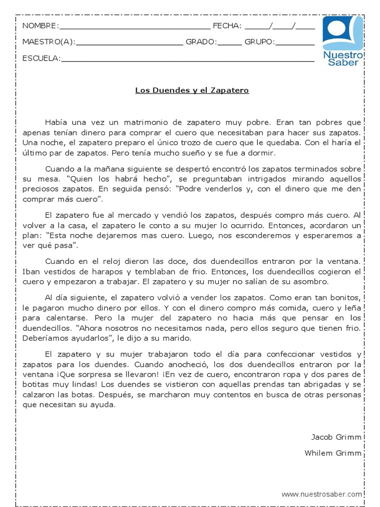 Los Duendes y El Zapatero | PDF | Zapato | Ropa