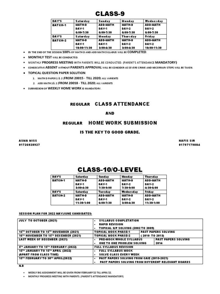 Math Class Schedules & Plans 2021-2022 | PDF