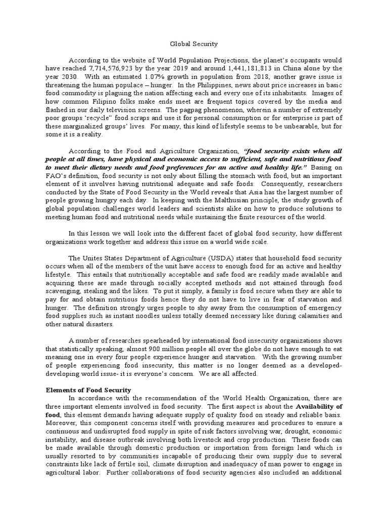 Global Food Security Challenges Today | PDF | Food Security | Meal