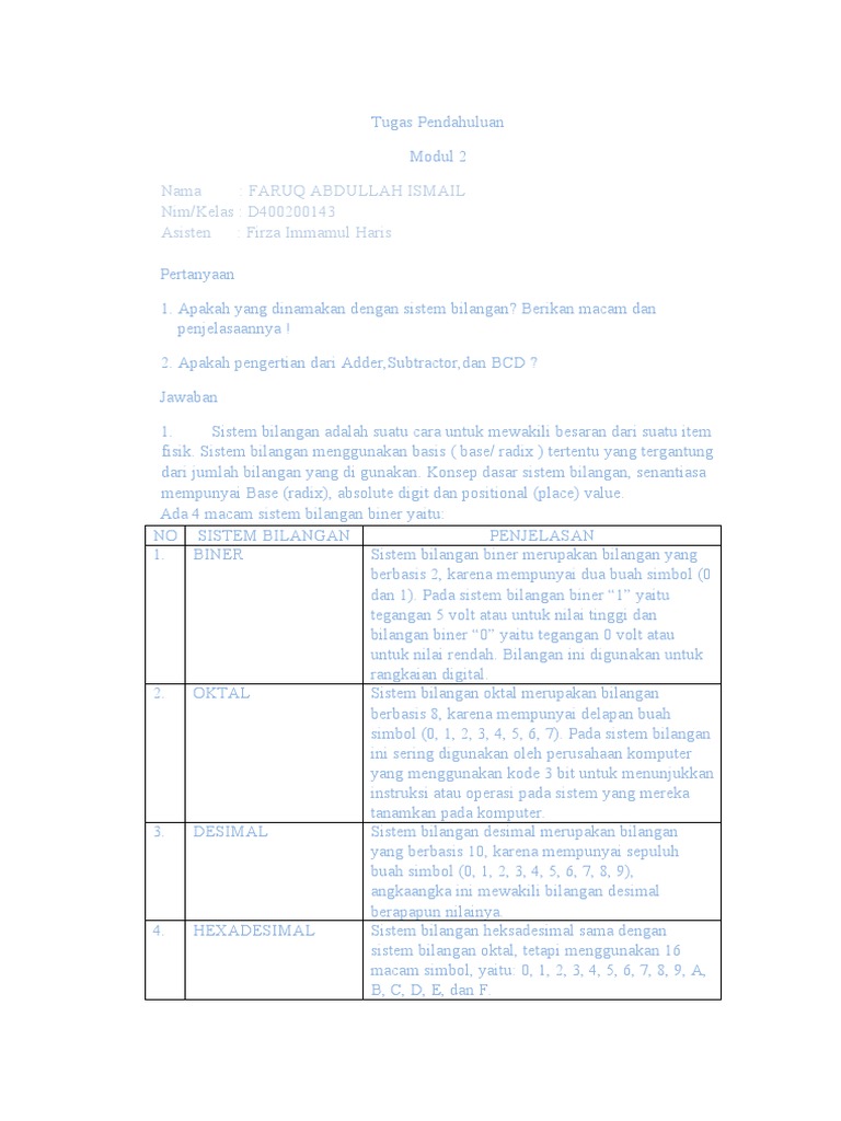 Modul 2: Sistem Bilangan dan Rangkaian Dasar Logika | PDF