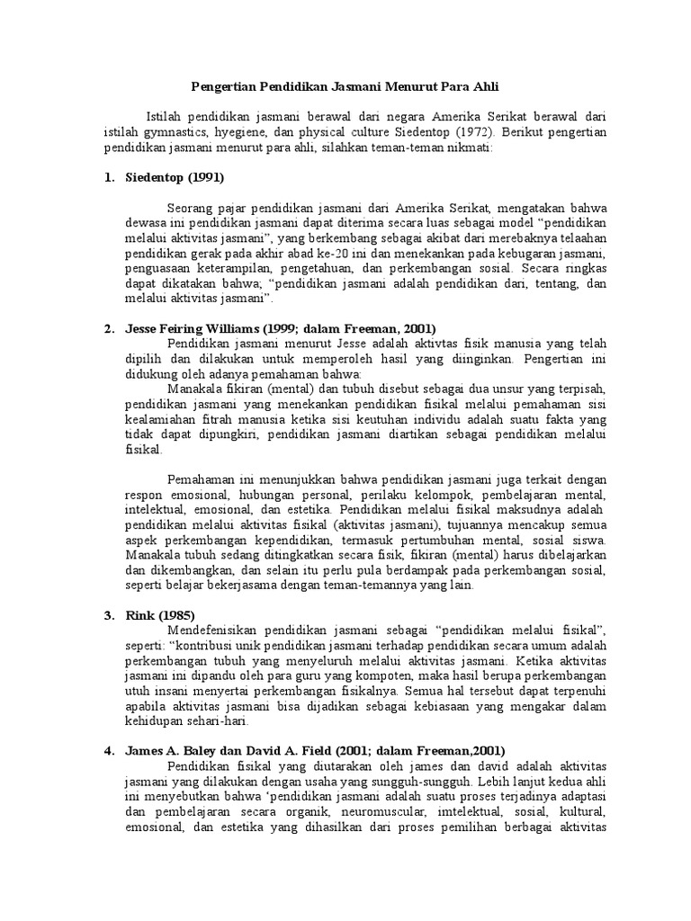 Pengertian Pendidikan Jasmani Menurut para Ahli | PDF