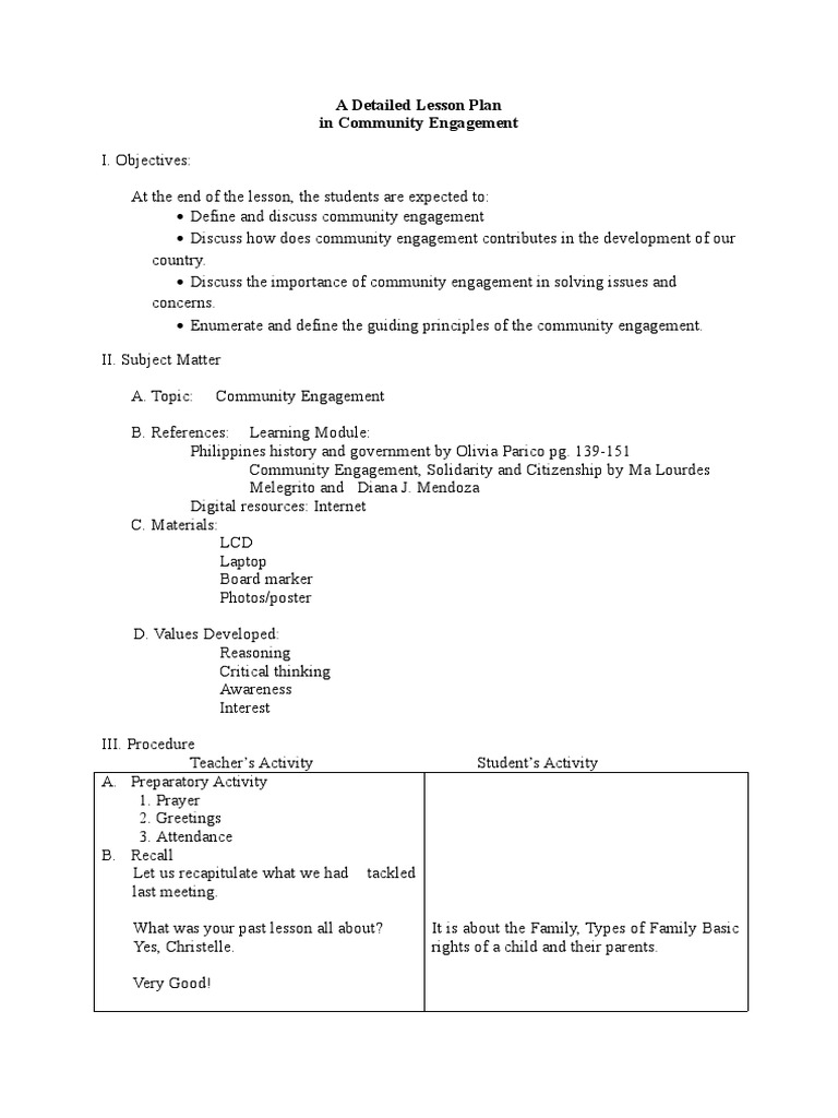 Detailed Lesson Plan For Community Engagementfinal and Last | PDF ...