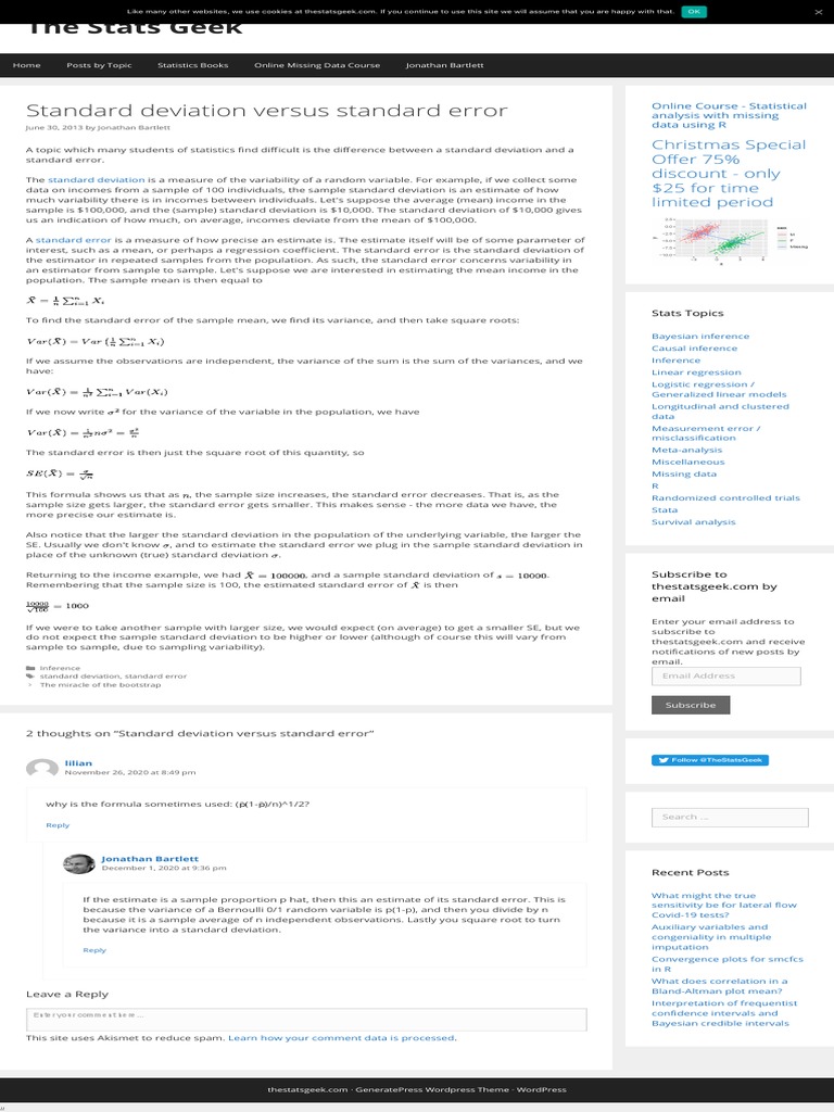 Standard Deviation Versus Standard Error - The Stats Geek | PDF ...