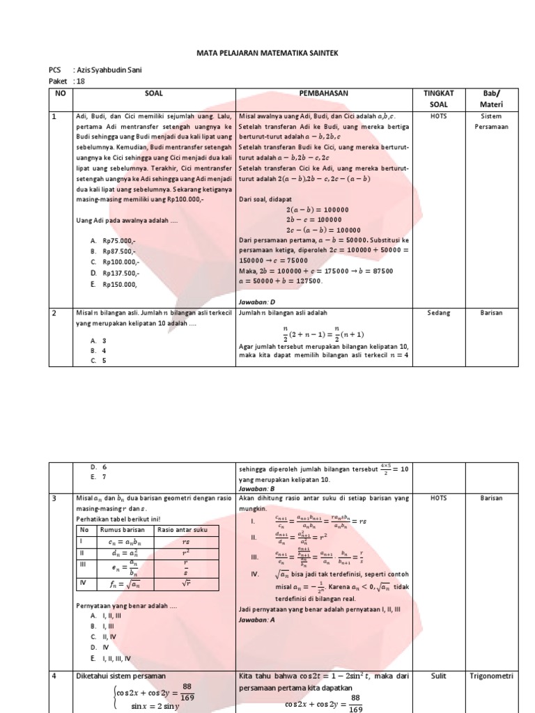 18 To Utbk Sistem Terbaru 2021 (Saintek New) - Matipa | PDF