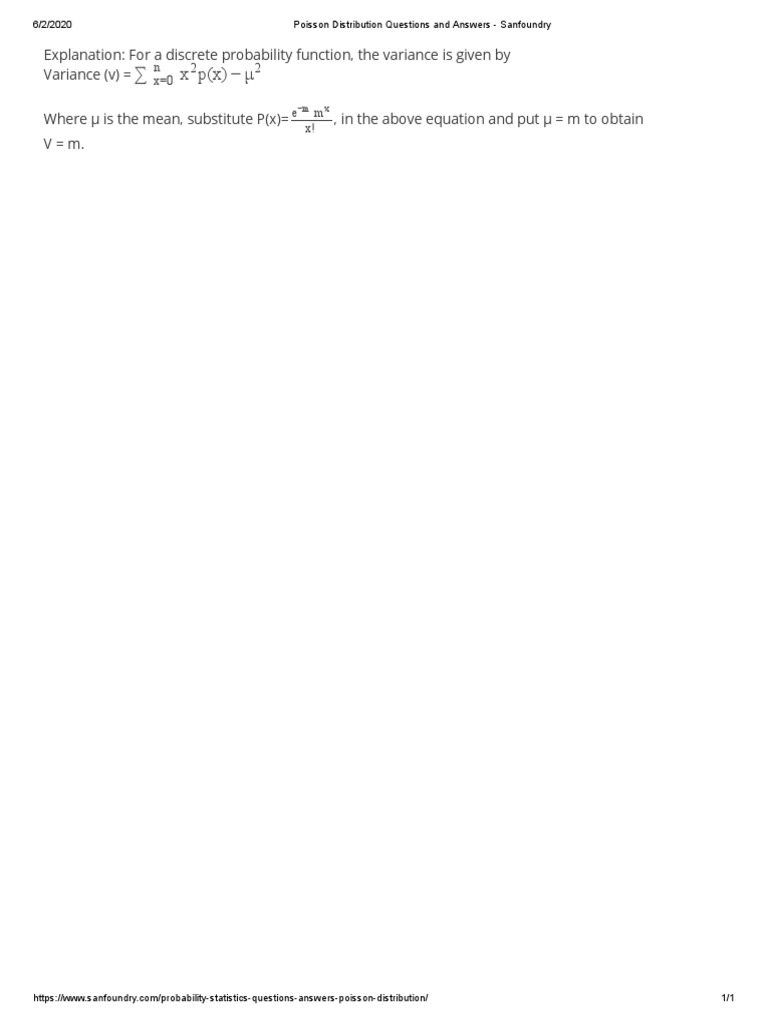 Poisson Distribution Questions and Answers - Sanfoundry | PDF