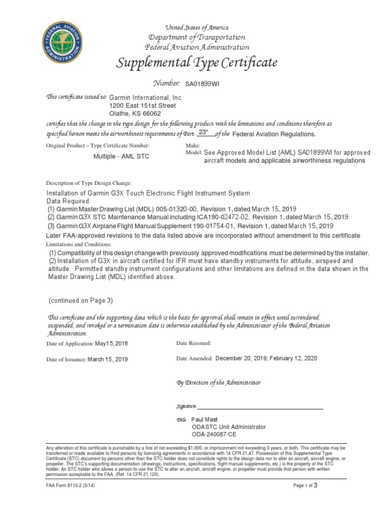 STC Sa01899wi | PDF | Aeronautics | Aerospace