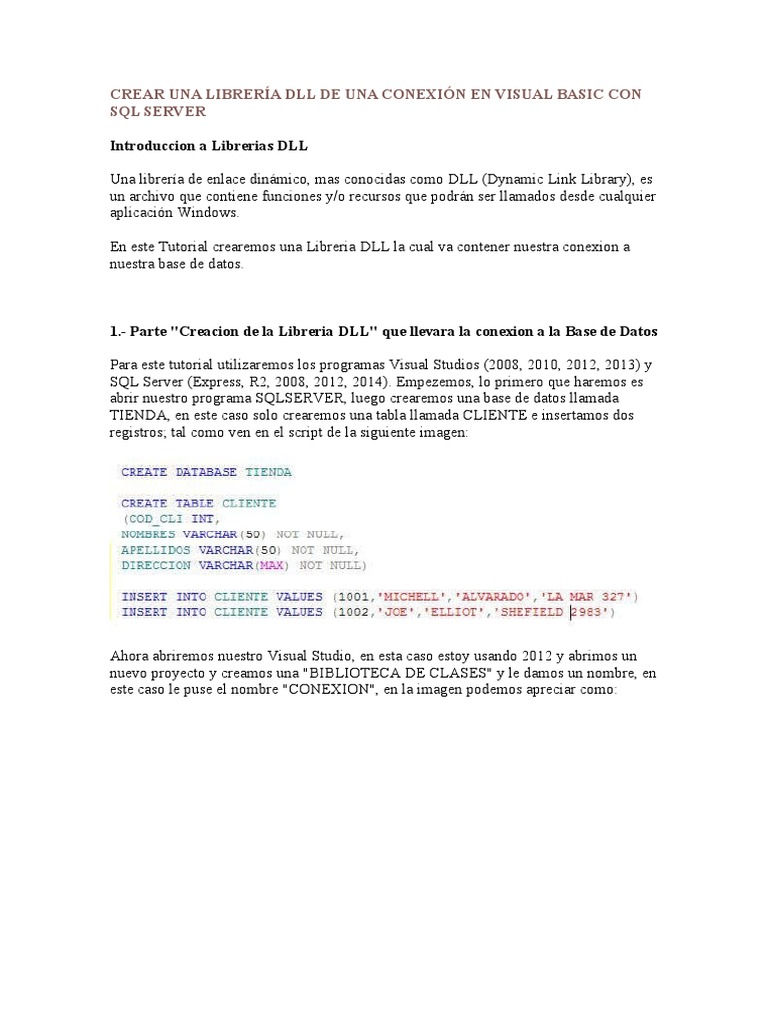 Crear Una Librería DLL de Una Conexión en Visual Basic Con SQL Server ...